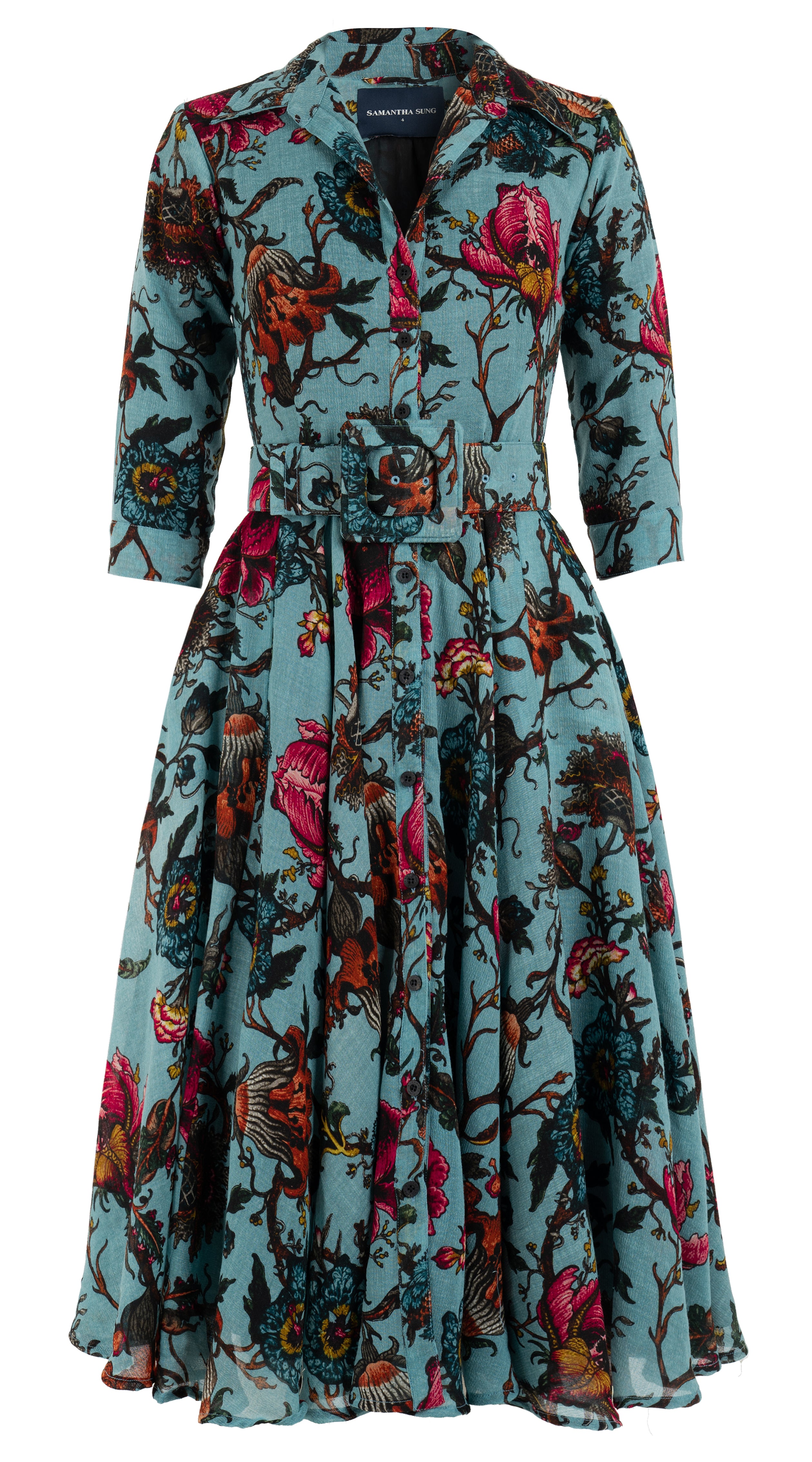 Aster Dress Shirt Collar 3/4 Sleeve Midi Length Wool Musola (Artemis W