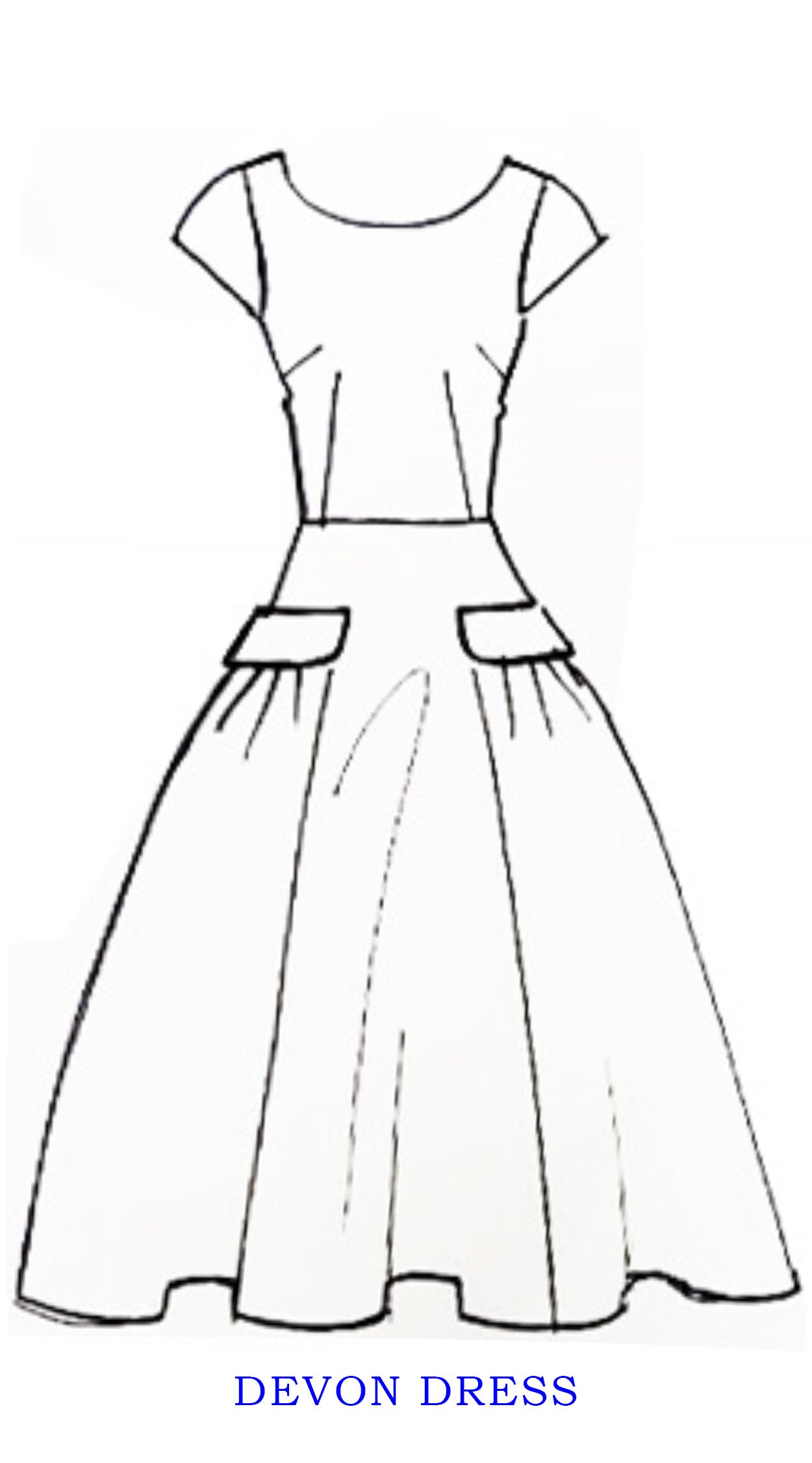 Devon Dress Boat Neck Cap Sleeve Long Length Cotton Stretch (Essaouria