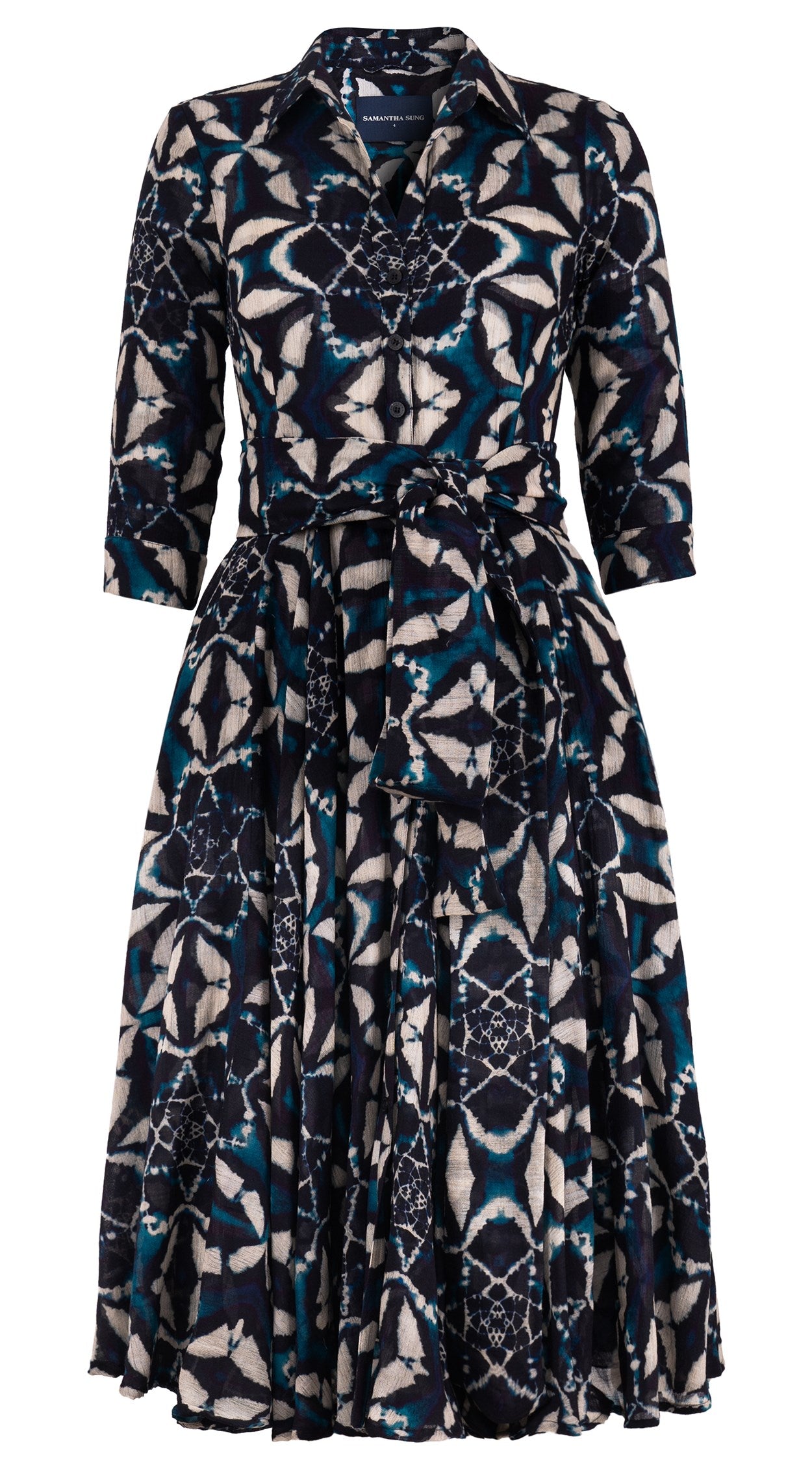 Aster Dress Shirt Collar 3/4 Sleeve Midi Length Wool (Essaouria Tie Dy