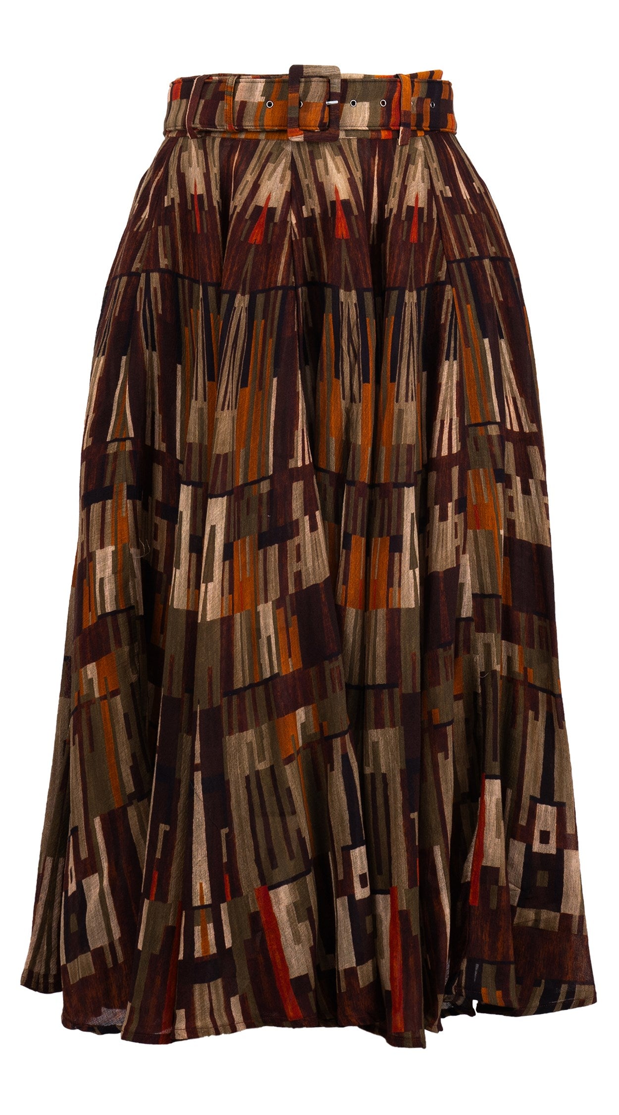 Aster Skirt #1 with Belt Midi Length Wool (Granada Rug) - Ocra Multi